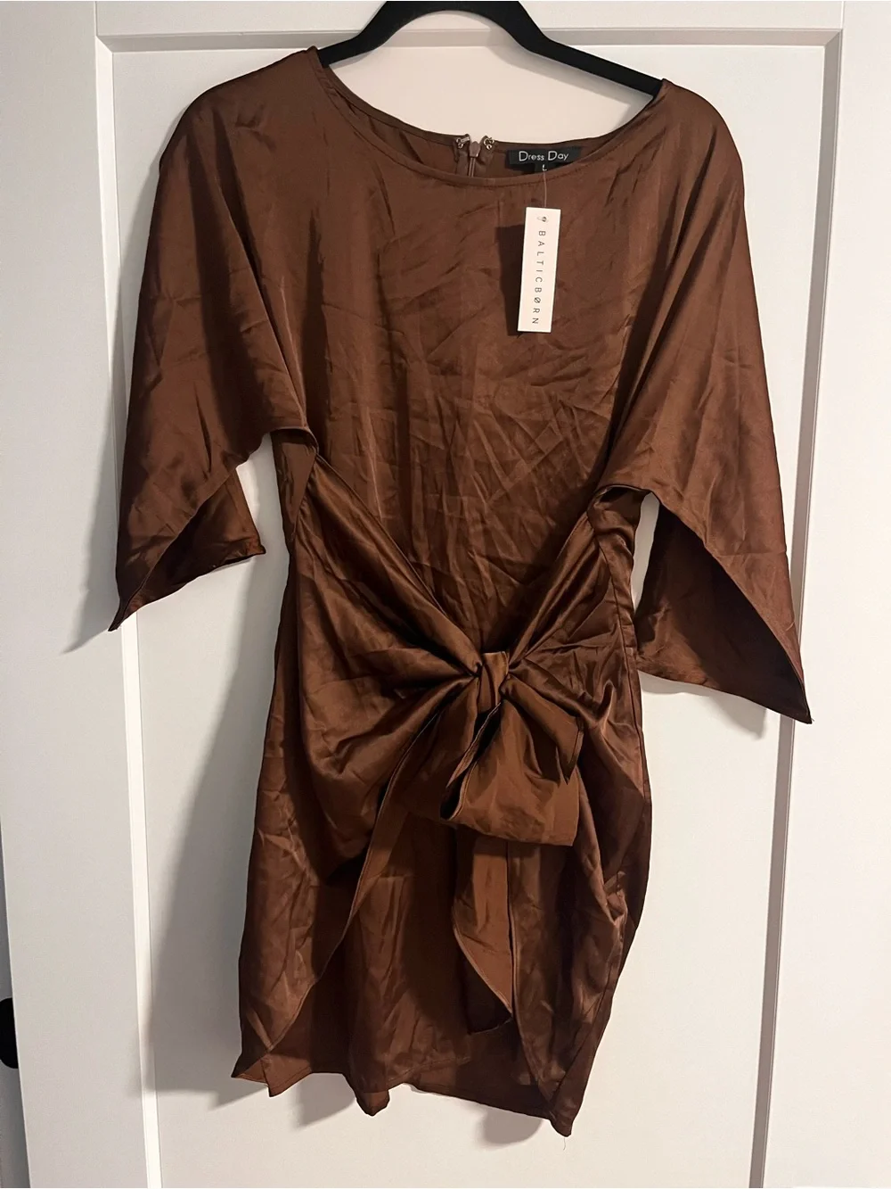 Baltic Born | Dresses | Baltic Born Brown Satin Knotfront Mini Dress ...